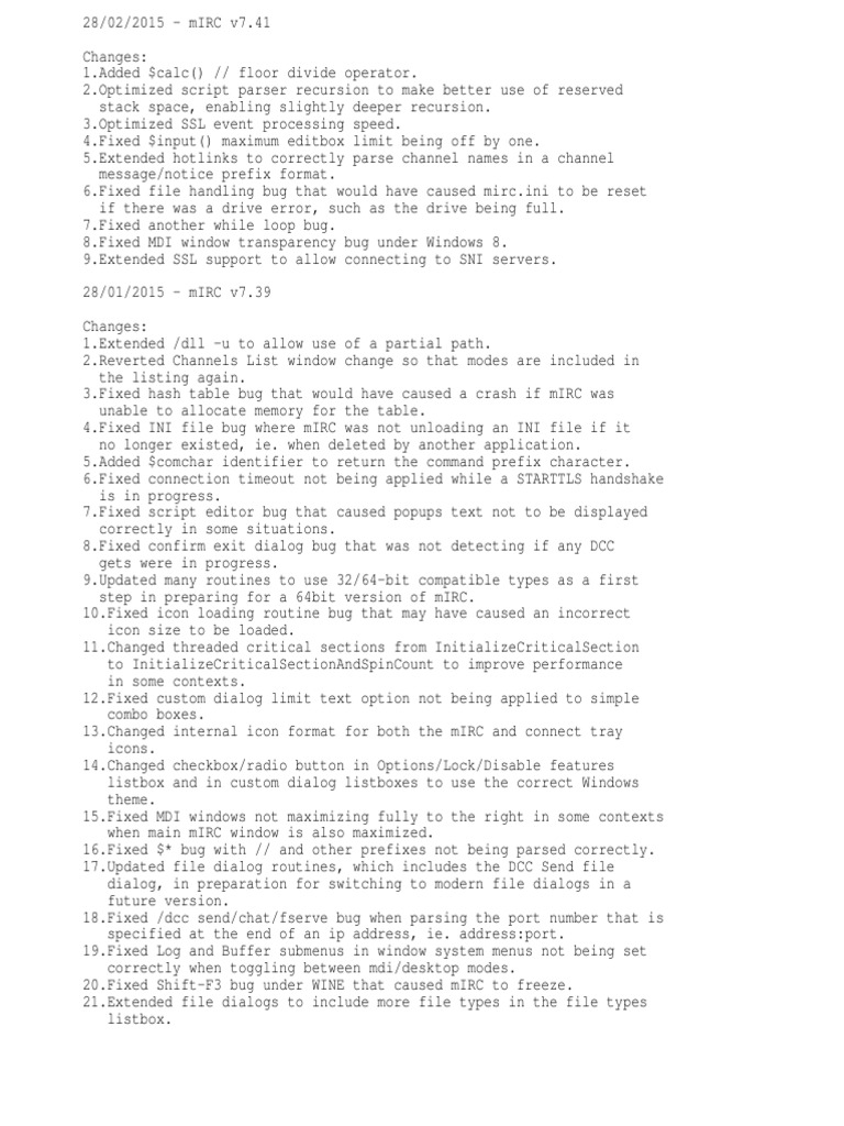 Versions Mirc | PDF | Internet Relay Chat | Transport Layer Security