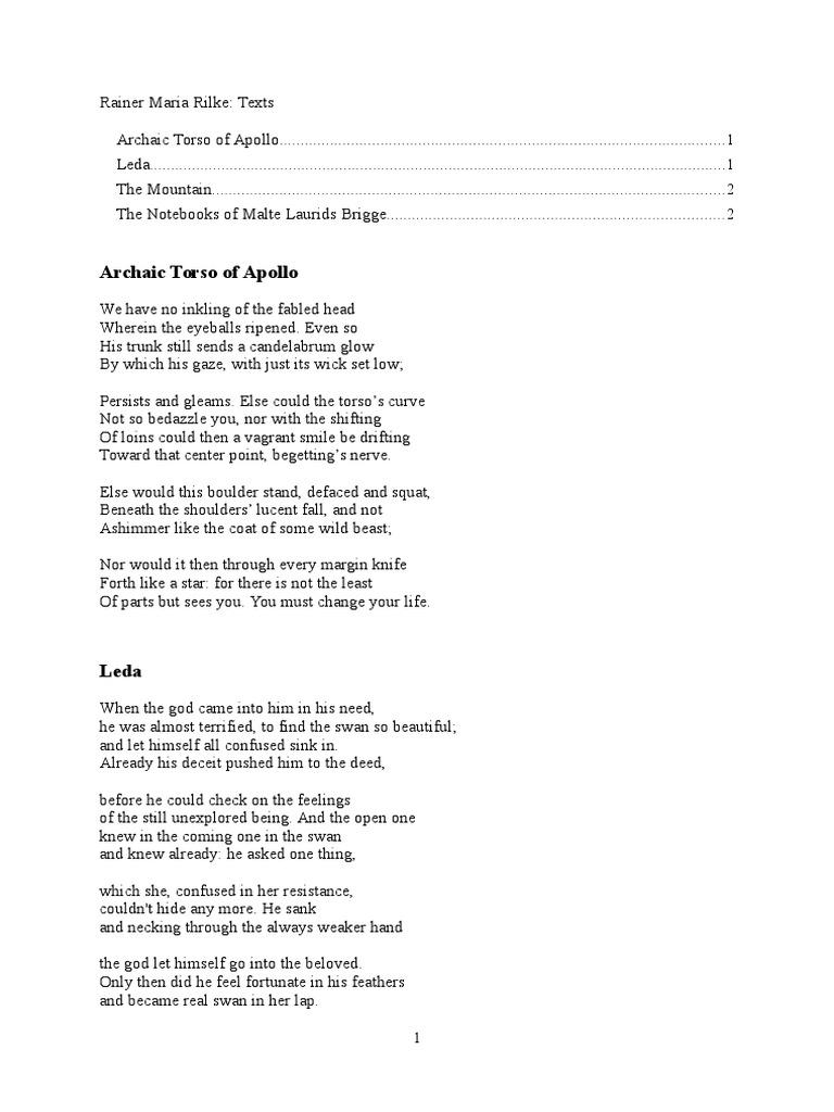 Archaic Torso of Apollo | PDF