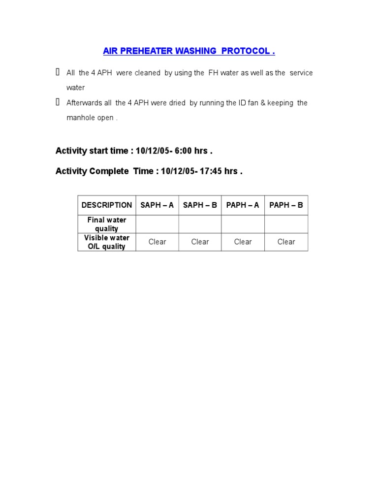 Air Preheater Washing Protocol | PDF | Chemical Equipment | Chemistry