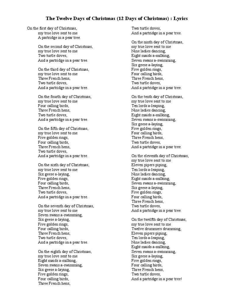 12 Days of Christmas Lyrics | PDF