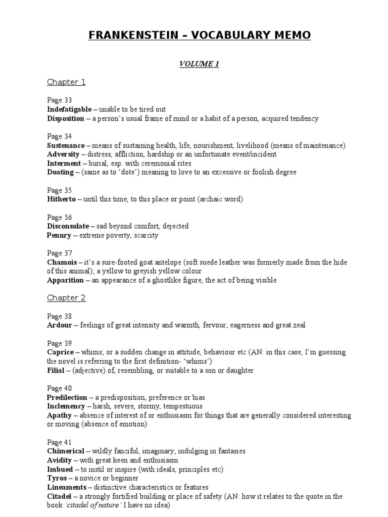 Frankenstein Vocab | PDF