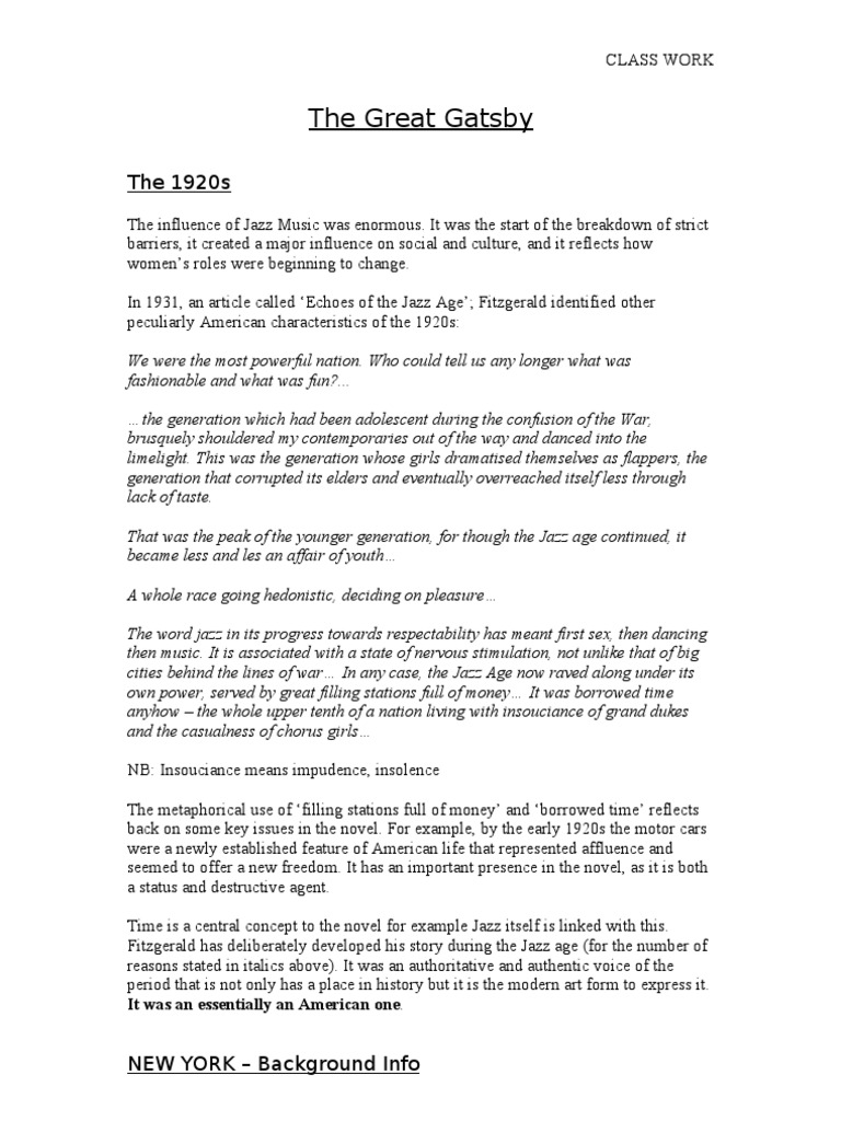 Notes on The Great Gatsby | The Great Gatsby | Narration