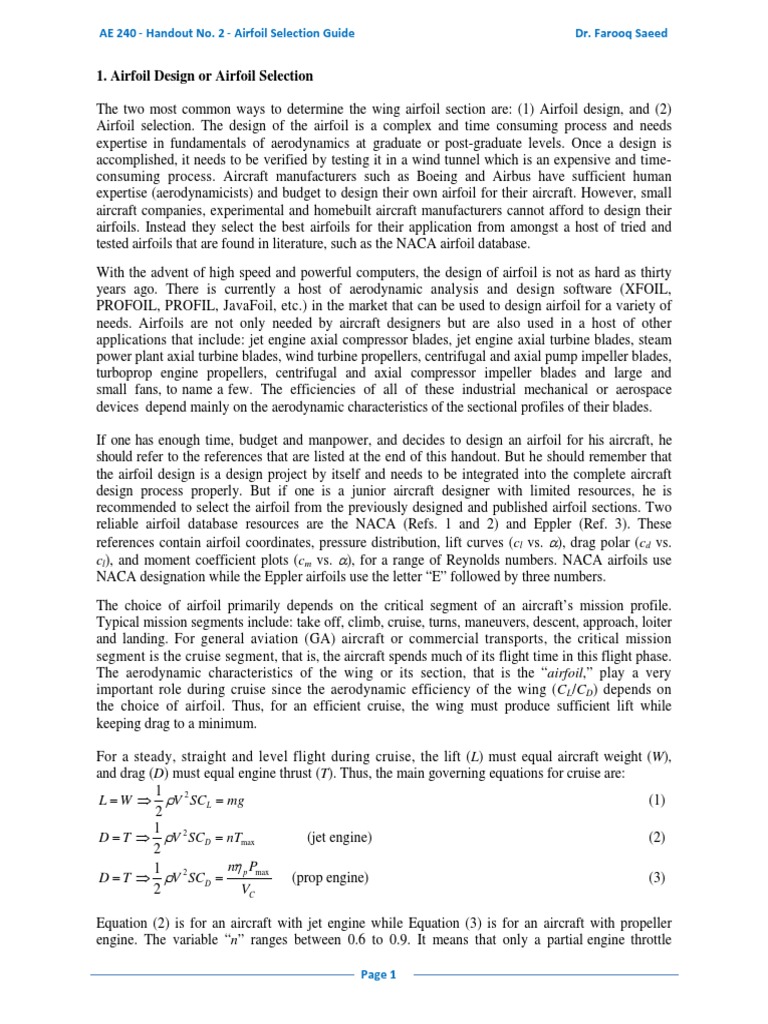 Airfoil Selection Guide for Aircraft Design | PDF | Lift (Force) | Airfoil