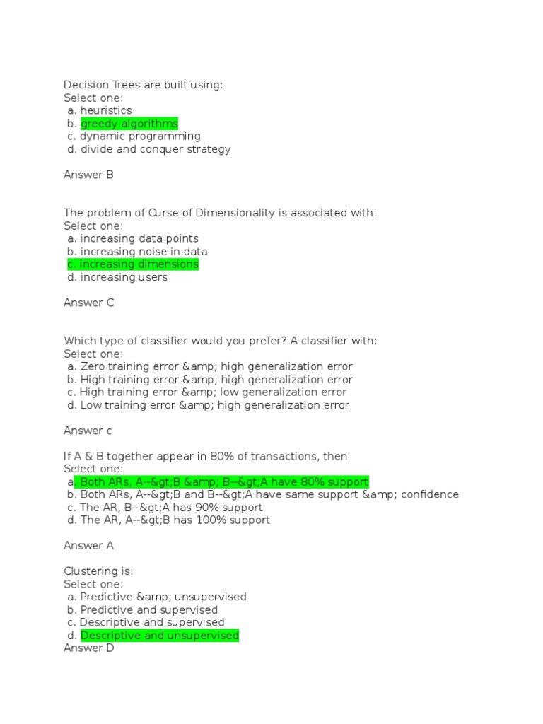 Quiz Data Mining | PDF | Statistical Classification | Cluster Analysis