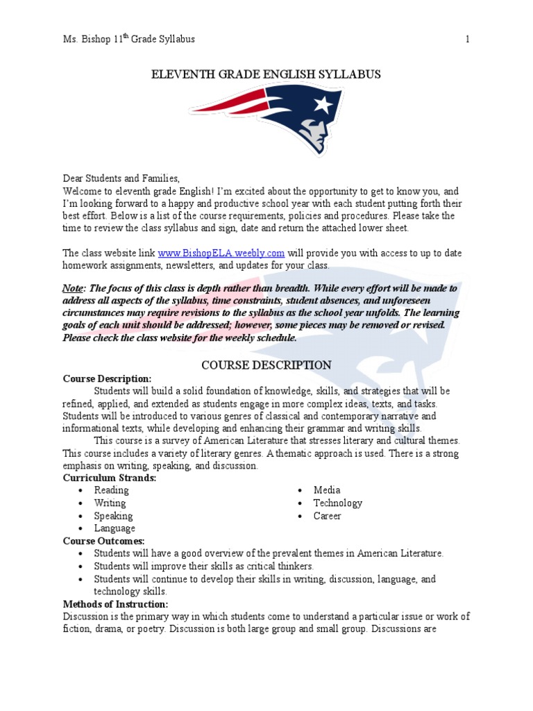 11th Grade English Course Overview | PDF | Homework | Test (Assessment)