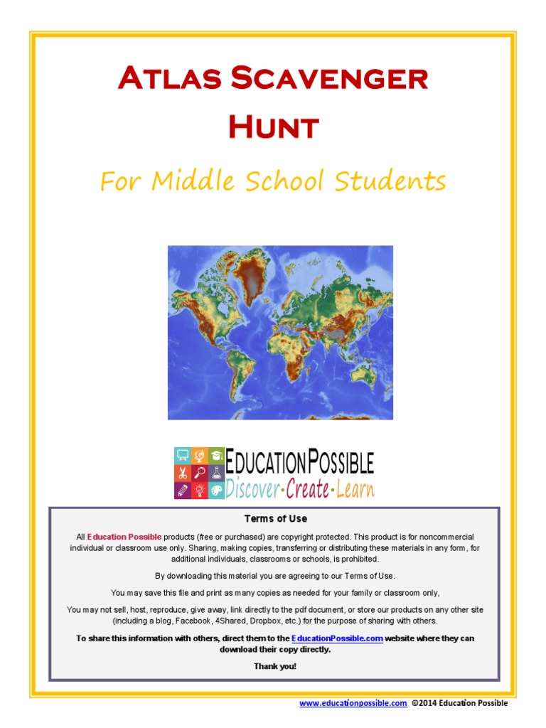 Atlas Scavenger Hunt - EducationPossible | PDF | Island | Earth Sciences