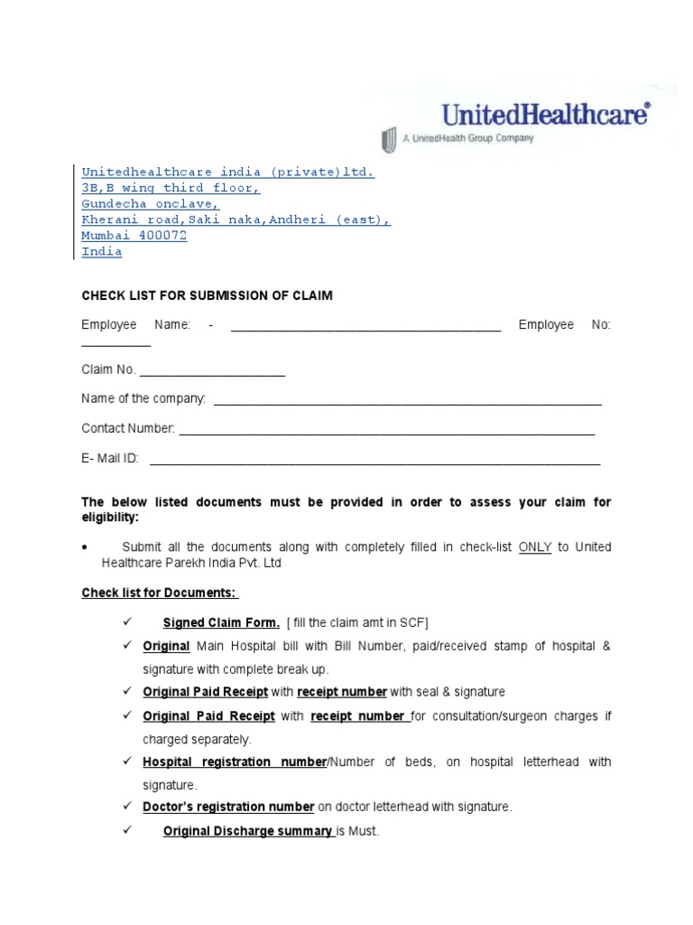 CLaim Submission Check List | PDF | Pharmacy | Surgery