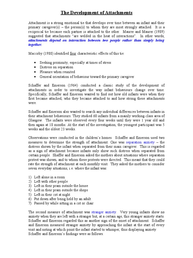 Development of Attachments | PDF | Attachment Theory | Psychological ...