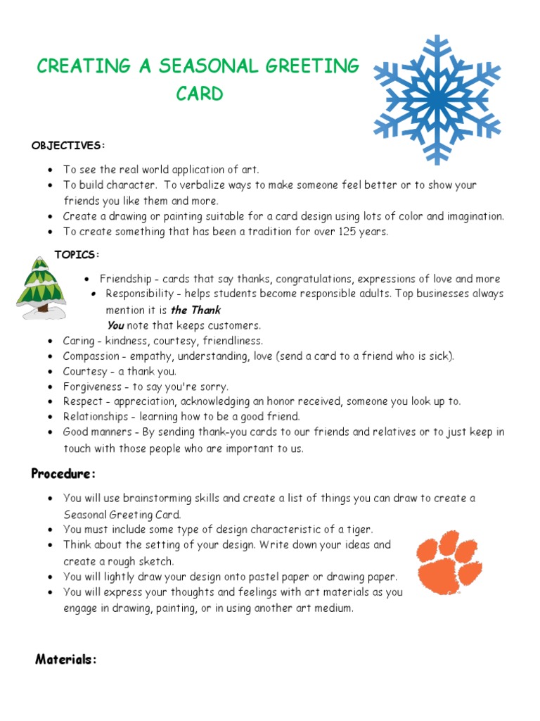 Creating A Seasonal Greeting Card Rubric | PDF | Drawing | Friendship
