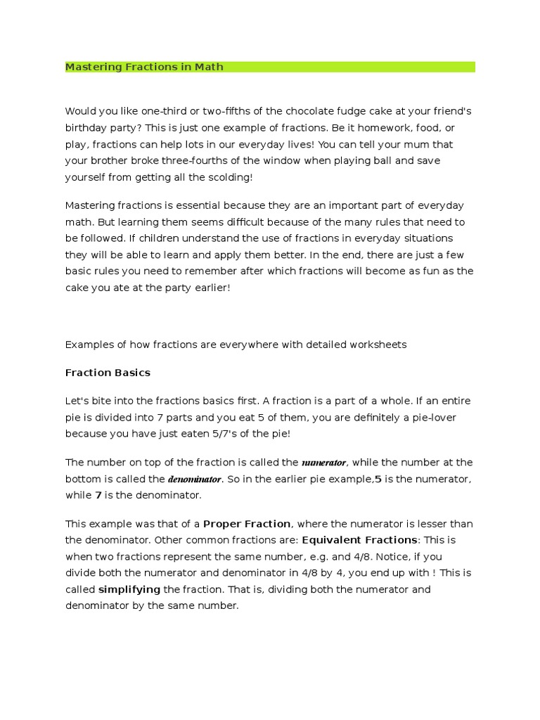 Essential Guide to Mastering Fractions | PDF | Fraction (Mathematics ...