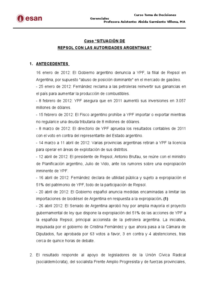 Caso Repsol - Decision Repsol | PDF | Gobierno | Energía y recursos