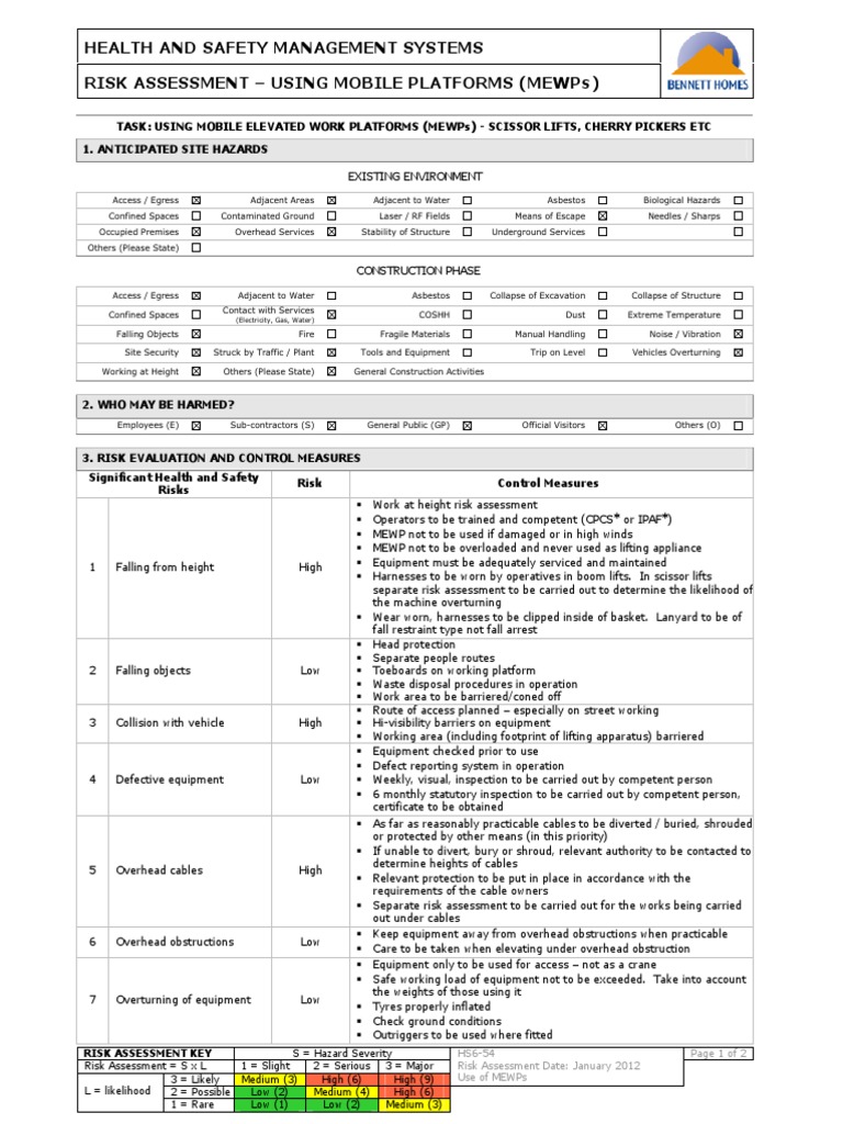 1326370398-HS6-54 Use of MEWP Risk Assessment | PDF | Personal ...