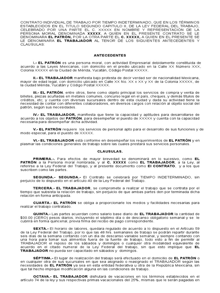 Contrato Individual de Trabajo Definitivo | PDF | México | Salario