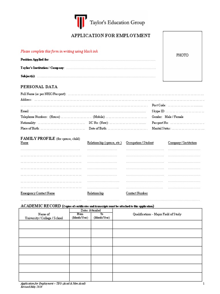 TEG - Employment Application Form - May 2014 | PDF | Personally ...