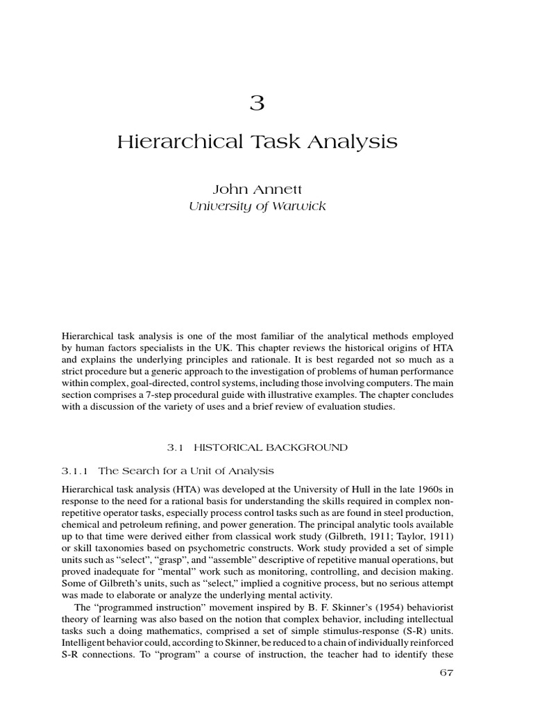 Hierarchical Task Analysis Overview | PDF | Intelligence Analysis | Goal