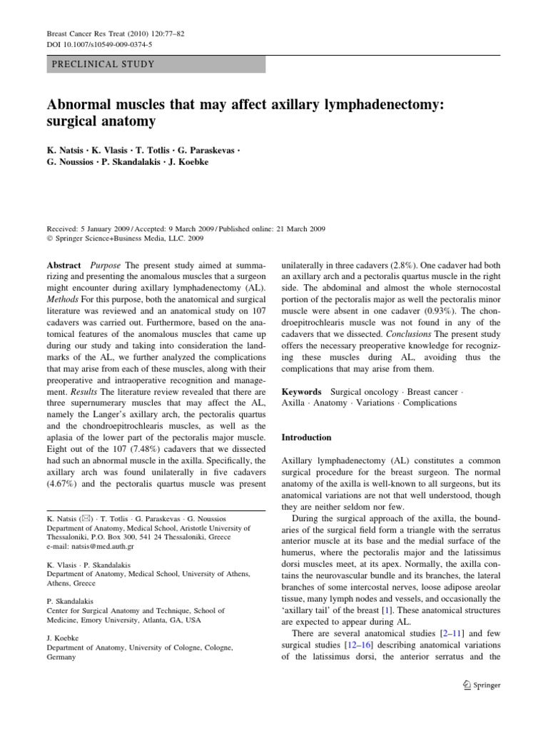 Abnormal Muscles That May Affect Axillary Lymphadenectomy | PDF | Limbs ...