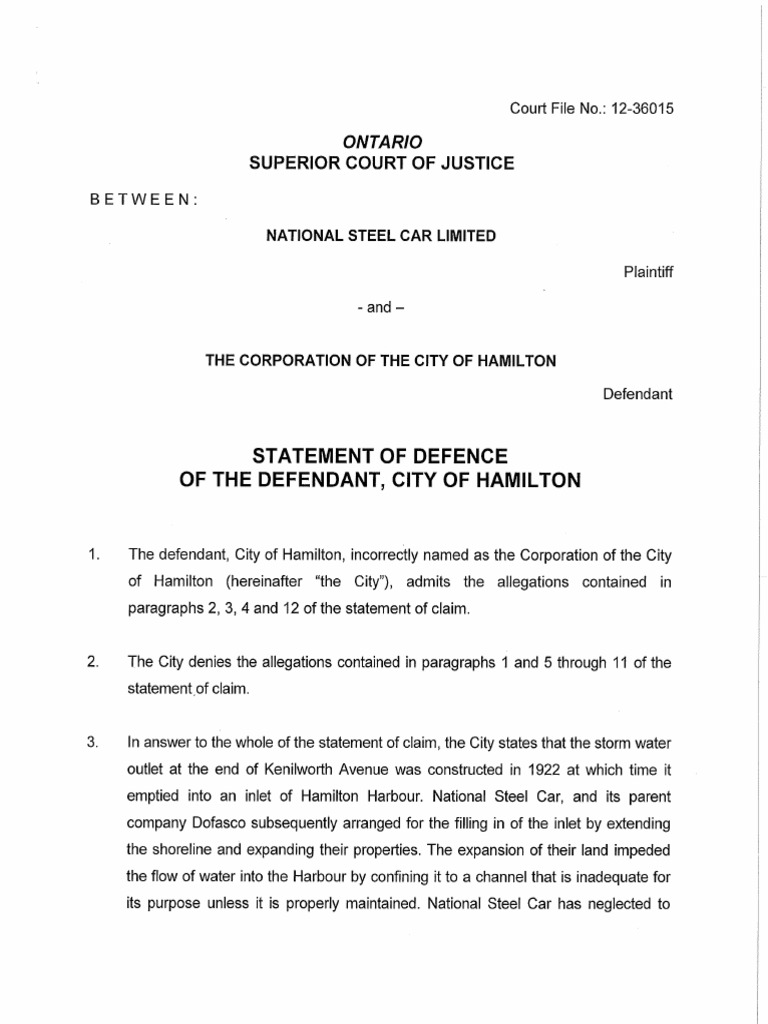 Statement of Defence | PDF | Stormwater | Damages