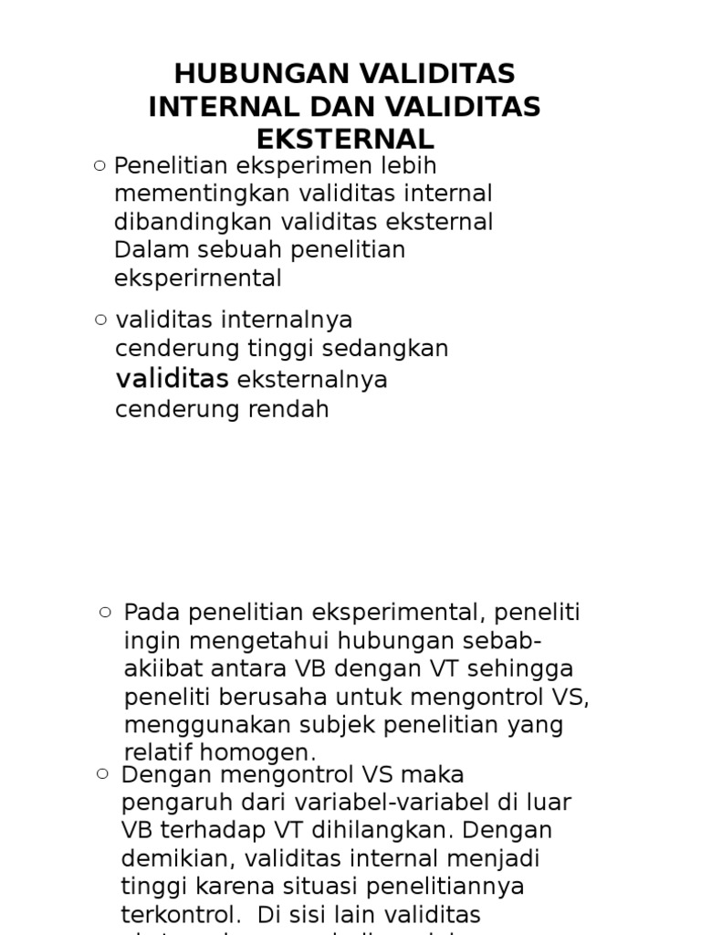Hubungan Validitas Internal Dan Validitas Eksternal (Psi Eksperimen) | PDF | Pengembangan Diri ...