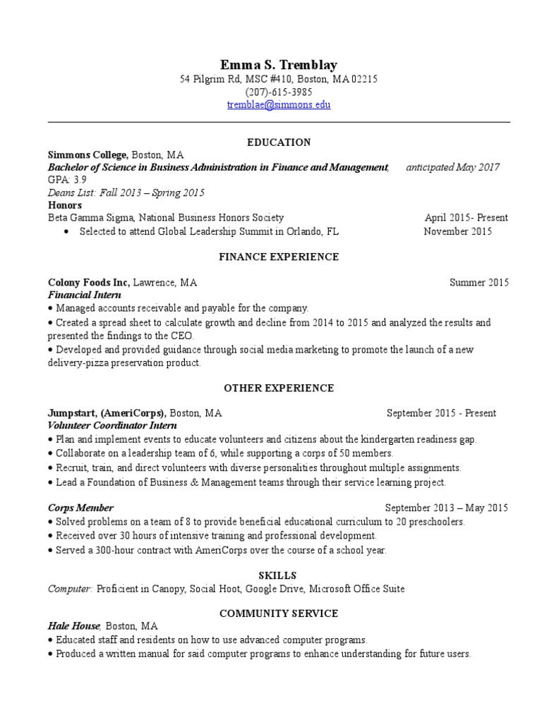 Emma Tremblay's Finance Resume | PDF | Finance & Money Management