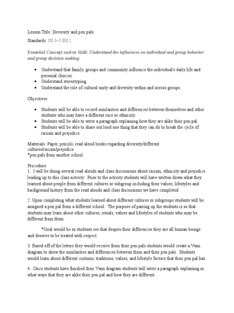 Diversity Lesson Plan | PDF | Prejudices | Multiculturalism
