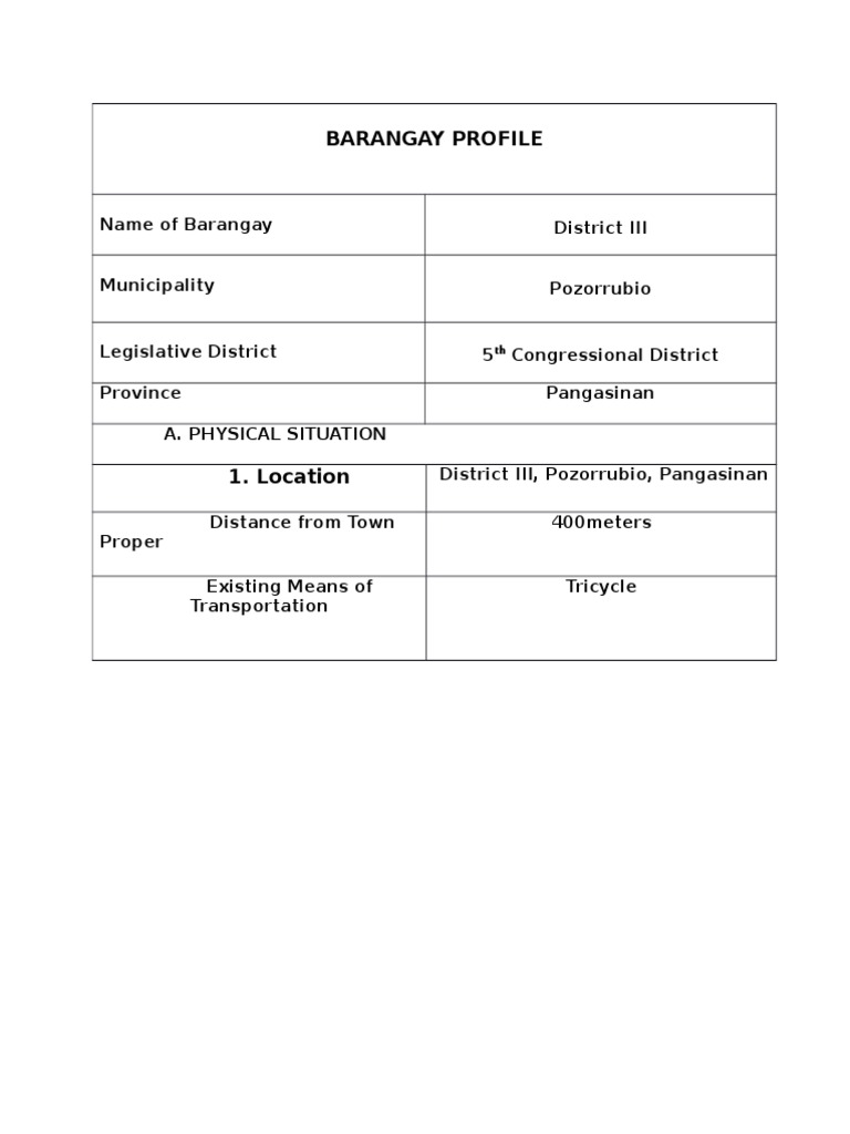 Barangay Profile For SIP | PDF | Sharing | Quality Of Life