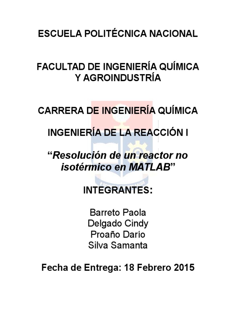 Reactores No Isotérmicos. Ej 7 | PDF | Reactor Quimico | Análisis numérico