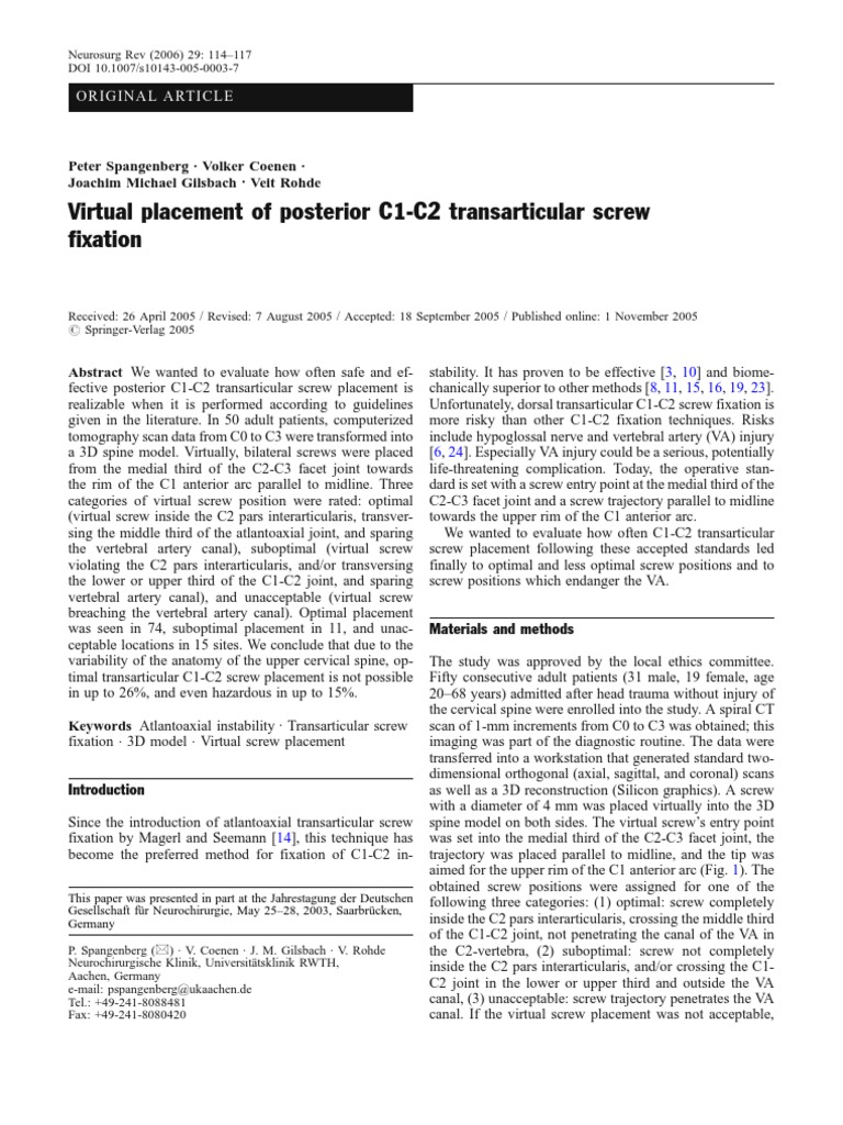 Virtual Placement of Posterior C1-C2 Transarticular Screw Fixation ...