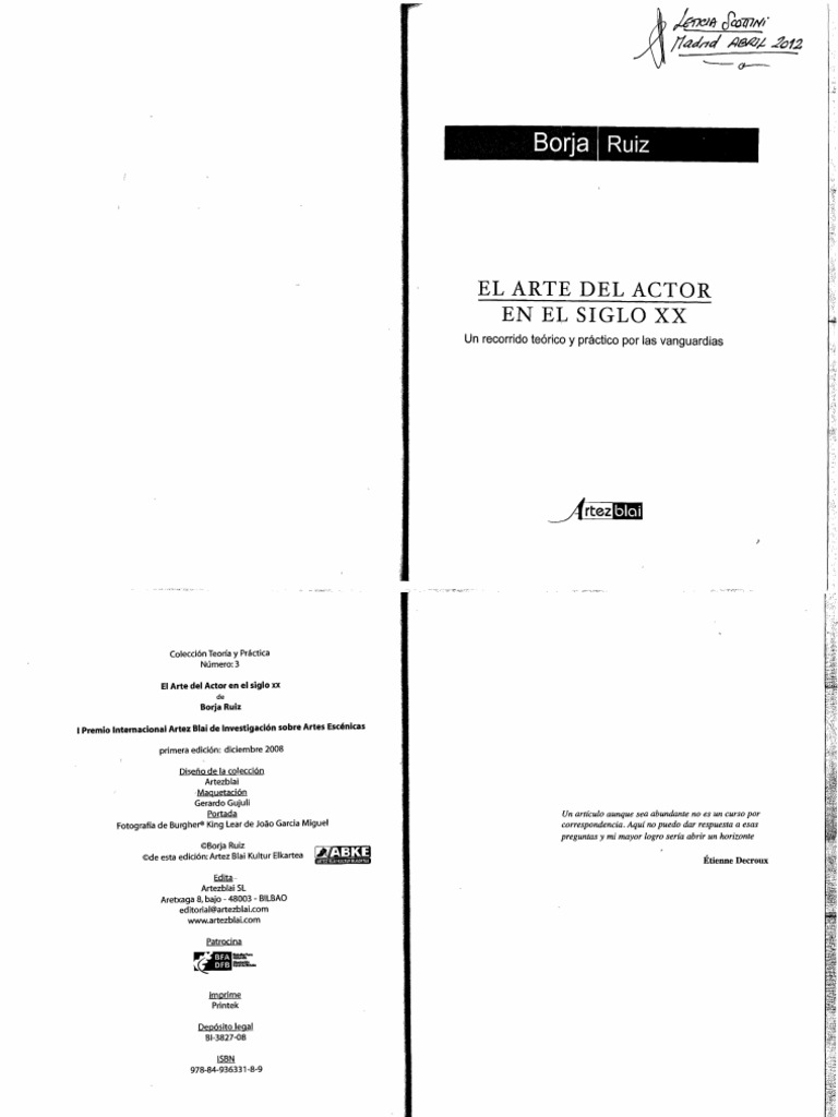 El Arte Del Actor en Ele Siglo XX - Borja Ruiz - Libro Completo | PDF ...