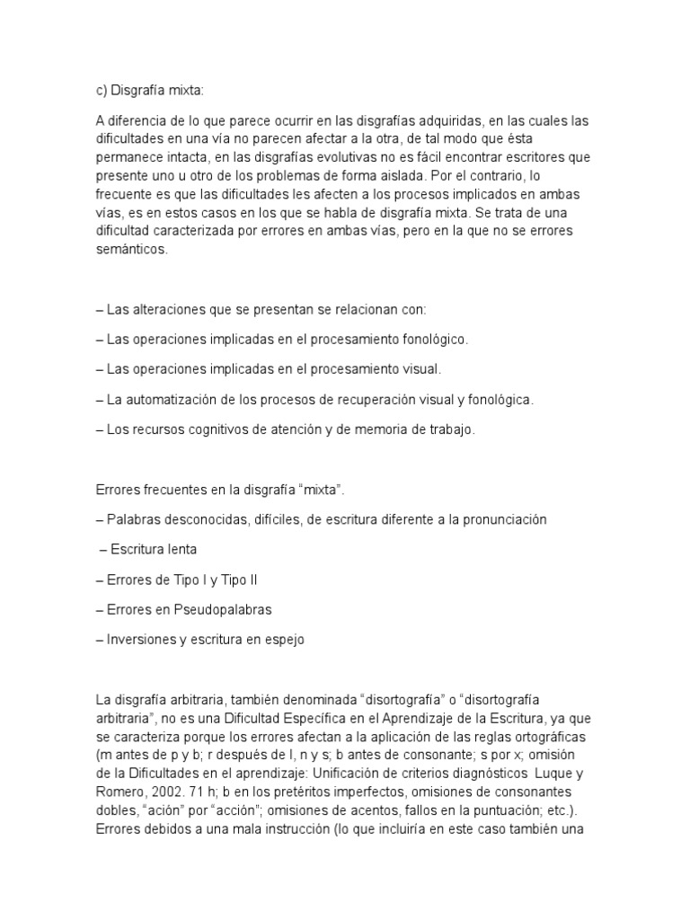 Disgrafía Mixta y Disortografía | PDF | Escritura | Palabra
