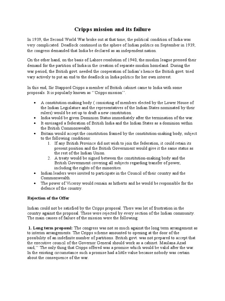 Cripps Mission | PDF | British Raj | India–United Kingdom Relations