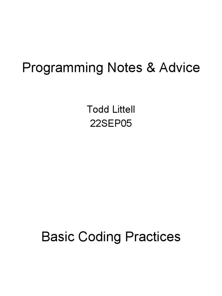 Programming Notes And Advice Todd Littell 22sep05 Pdf Object Computer Science Pointer
