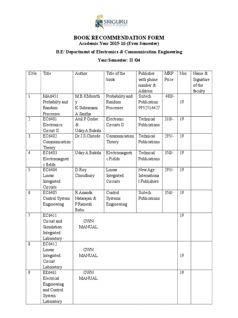 ECE Second Year Book Recommendations | PDF