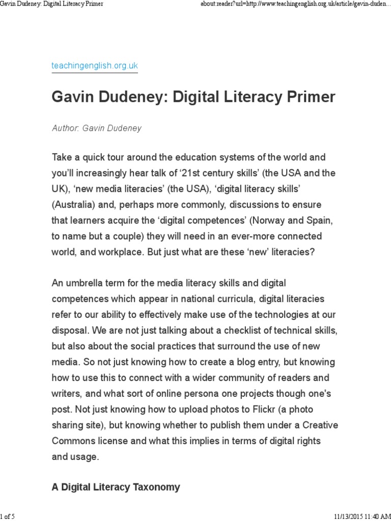 An Overview of Digital Literacies and a Taxonomy for Classifying New ...