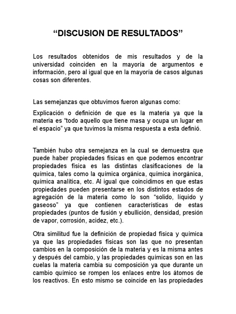 Discusion de Resultados | PDF | Importar | Química