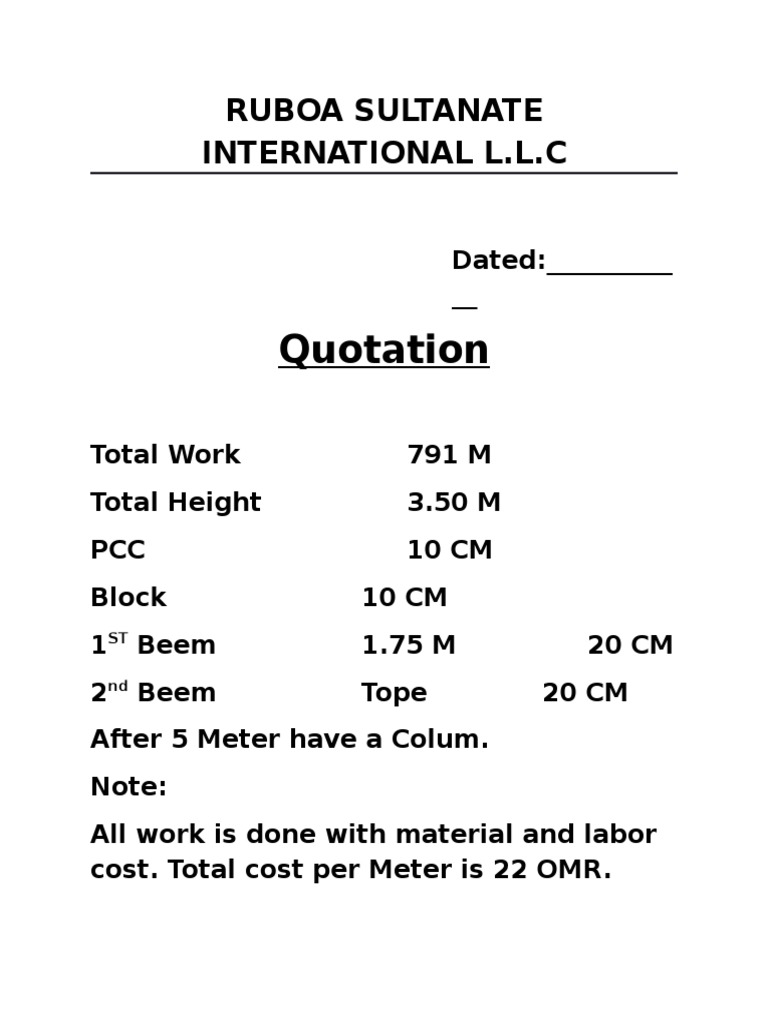 Quotation for Construction Work 791 M | PDF | Home & Garden