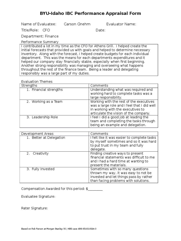 BYU-Idaho CFO Performance Review | PDF