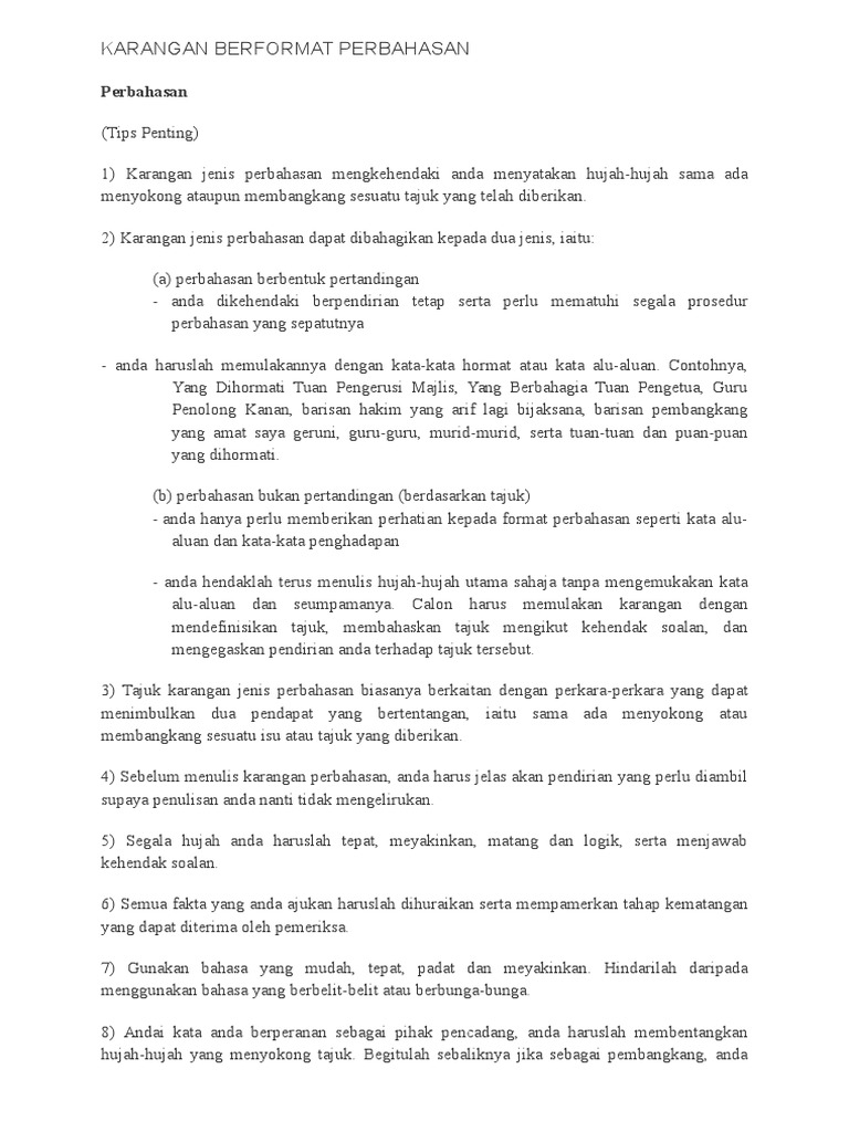 Karangan Berformat Perbahasan | PDF