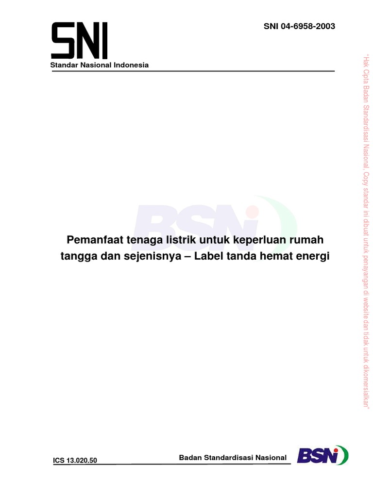 SNI 04-6958-2003 - Label Tanda Hemat Energi | PDF