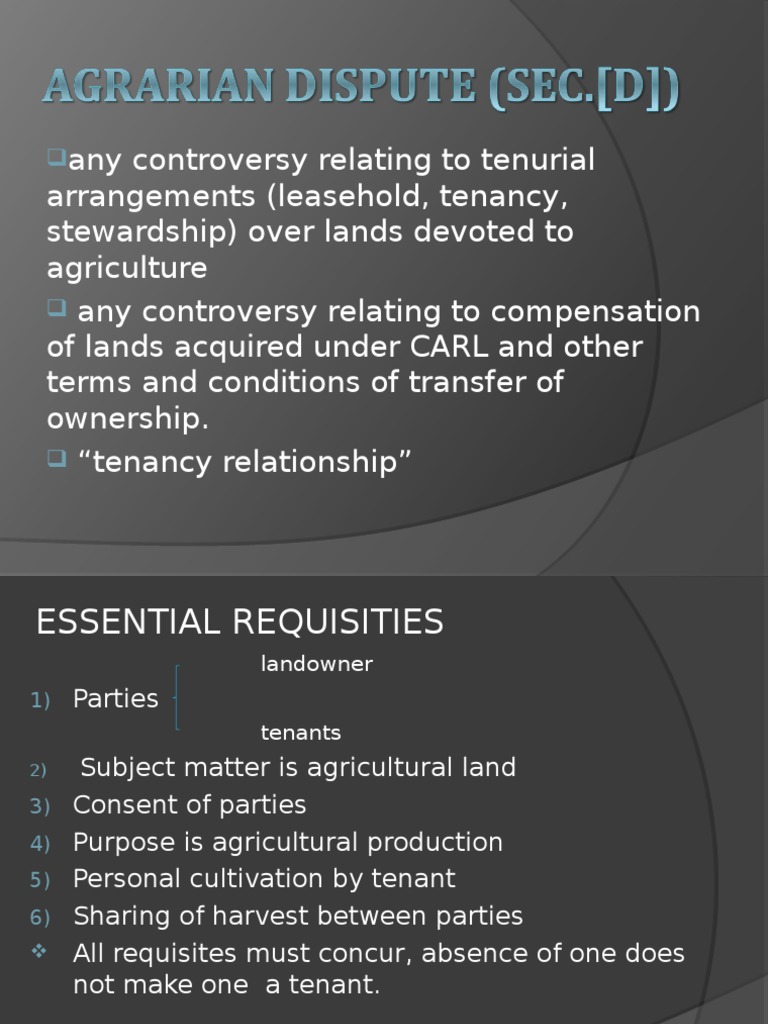 Agrarian Dispute Pdf Lease Leasehold Estate