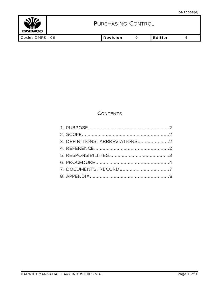Purchasing Control Procedures | PDF | Specification (Technical Standard) | Verification And ...