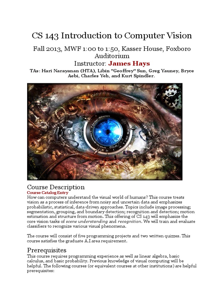 CS 143 Introduction To Computer Vision | PDF | Computer Vision ...