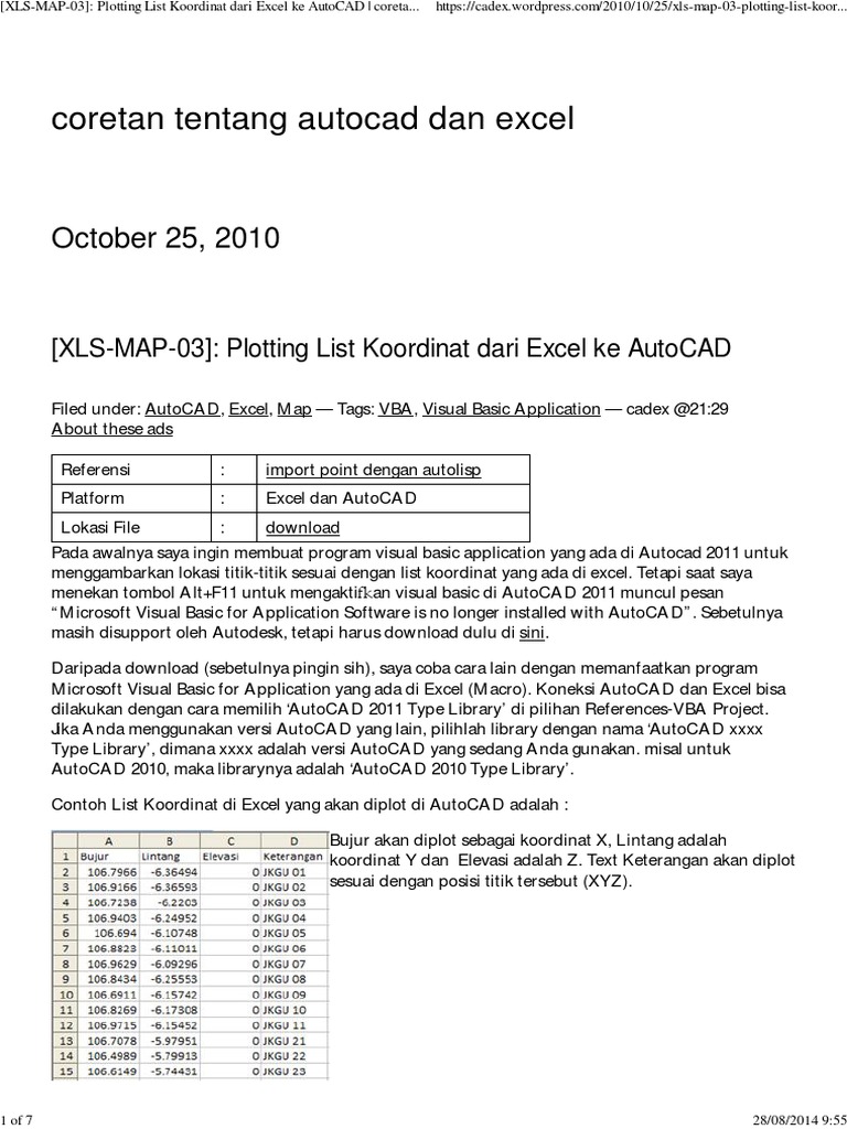 (XLS-MAP-03) - Plotting List Koordinat Dari Excel Ke AutoCAD - Coretan ...