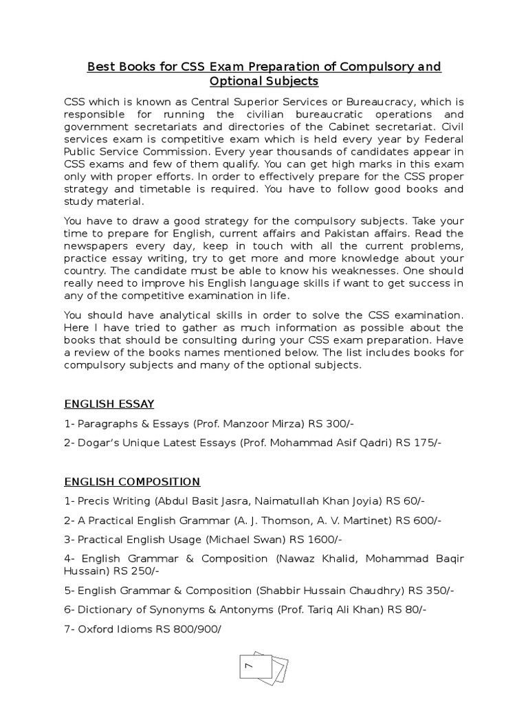 Best Books For CSS Exam Preparation of Compulsory and Optional Subjects ...