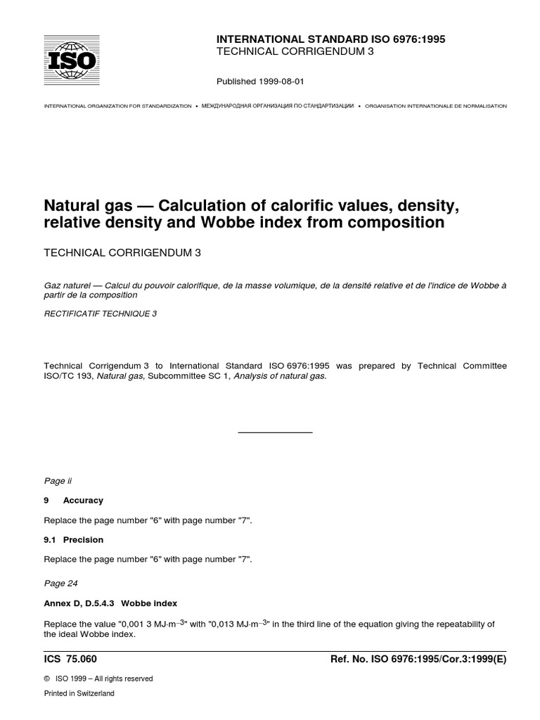 Iso 6976 | PDF | International Organization For Standardization | Gases