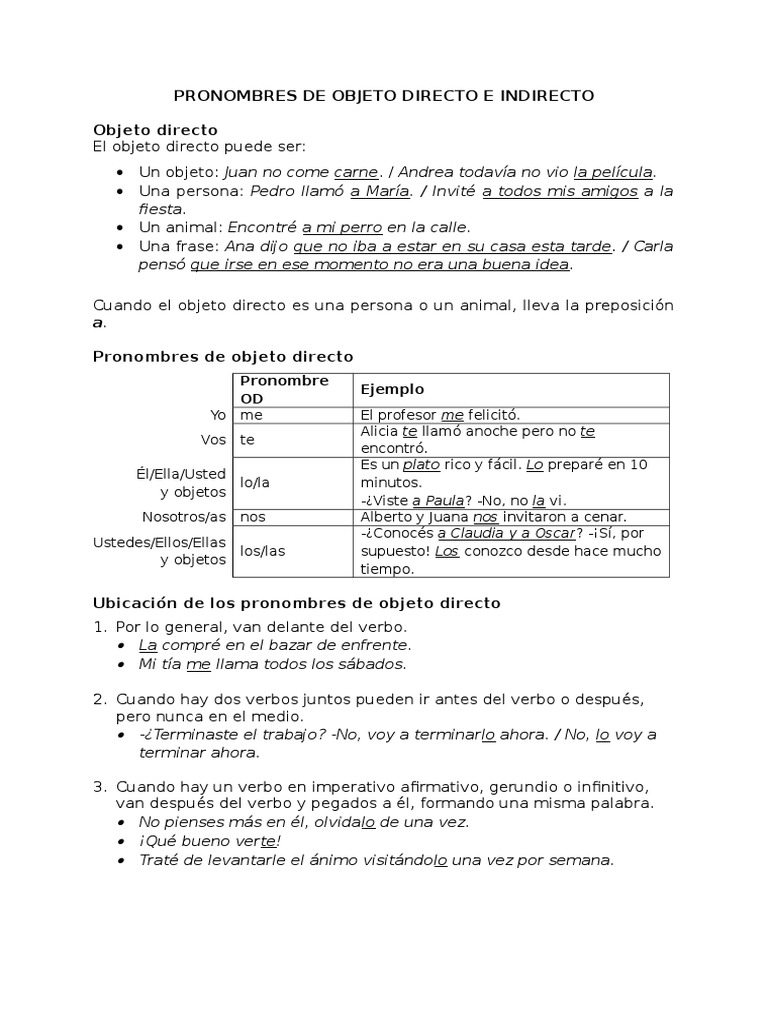 Actividades ELE - Pronombres Objeto Directo e Indirecto | PDF | Objeto ...