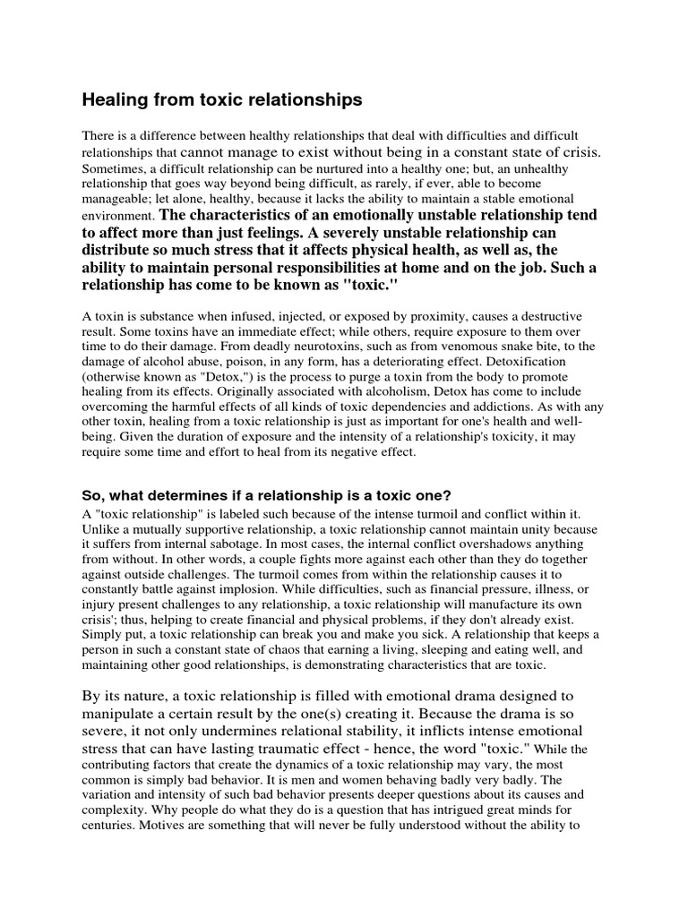 Healing From Toxic Relationships | PDF | Psychological Abuse ...
