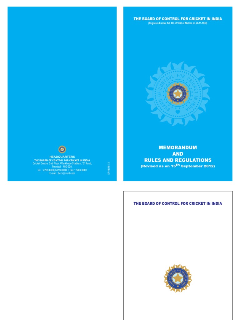 BCCI Rules and Regulations Overview | PDF | Cricket | Ball And Bat Games