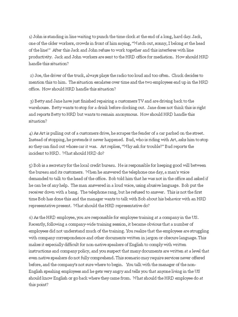 Work Based Problem Scenarios | PDF | Labor | Employment