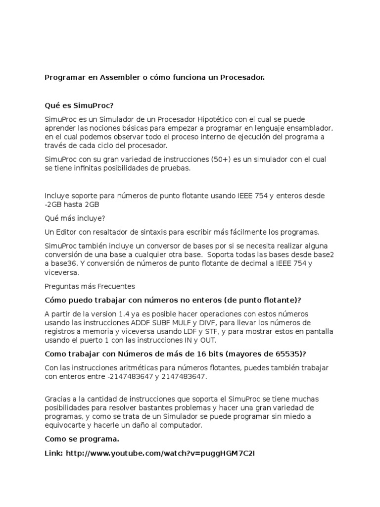 Simulador de Procesador: Aprende Assembler | PDF | Lenguaje ensamblador ...