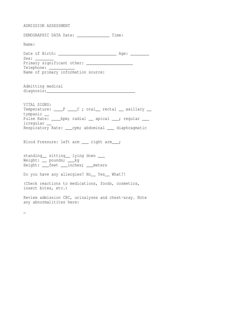 Gordon Functional Health Assessment Form | PDF
